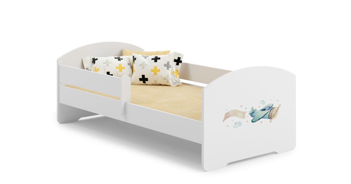 LUK pat pentru copii 160x80 cu balustradă - Avion | Pepita.com