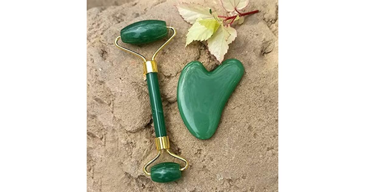Set Masaj Facial din Jad cu 2 Capete – Rola și Placă Gua Sha, Culoare ...