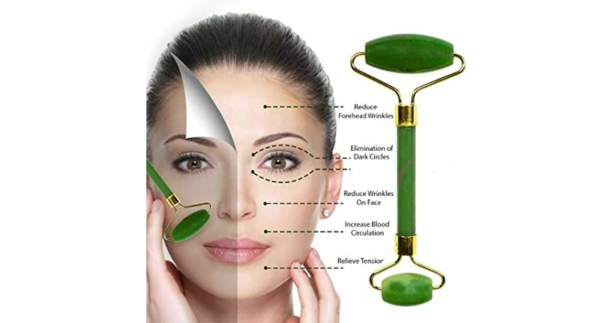 Set Masaj Facial din Jad cu 2 Capete – Rola și Placă Gua Sha, Culoare ...