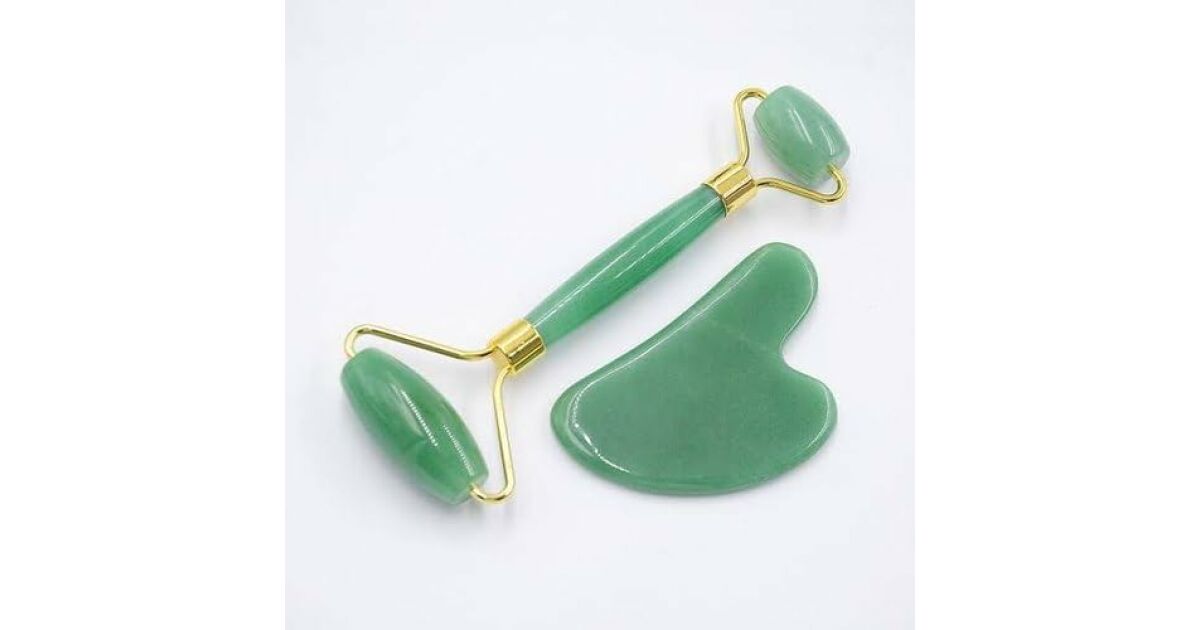 Set Masaj Facial din Jad cu 2 Capete – Rola și Placă Gua Sha, Culoare ...