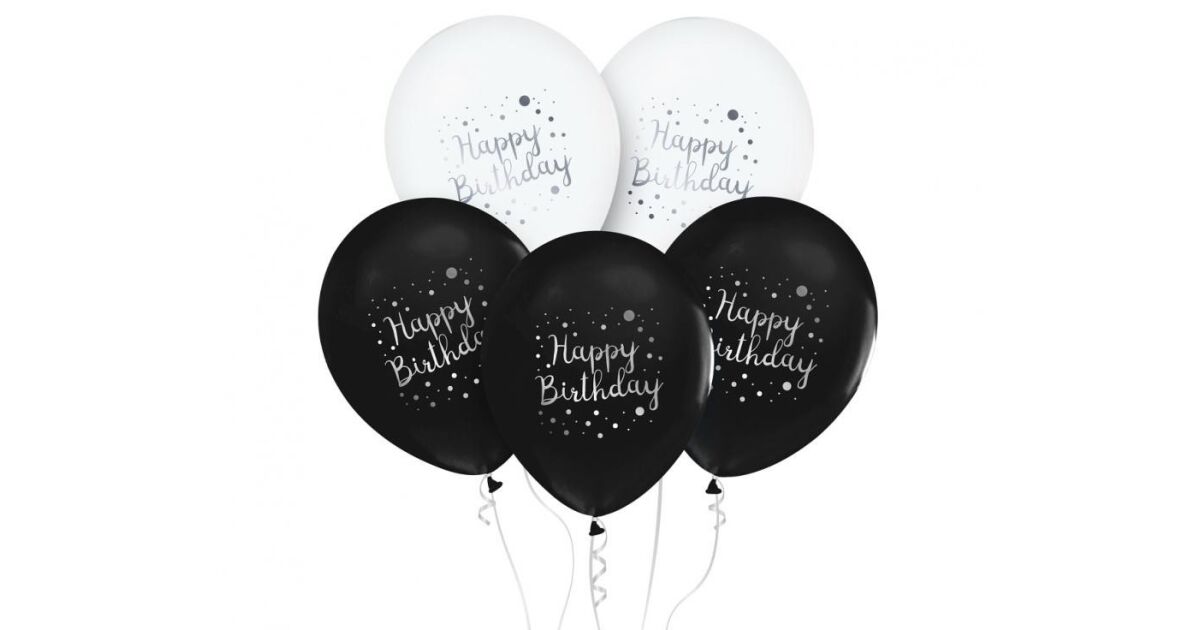 Happy Birthday Black léggömb, lufi 5 db-os 12 inch (30cm) | Pepita.hu