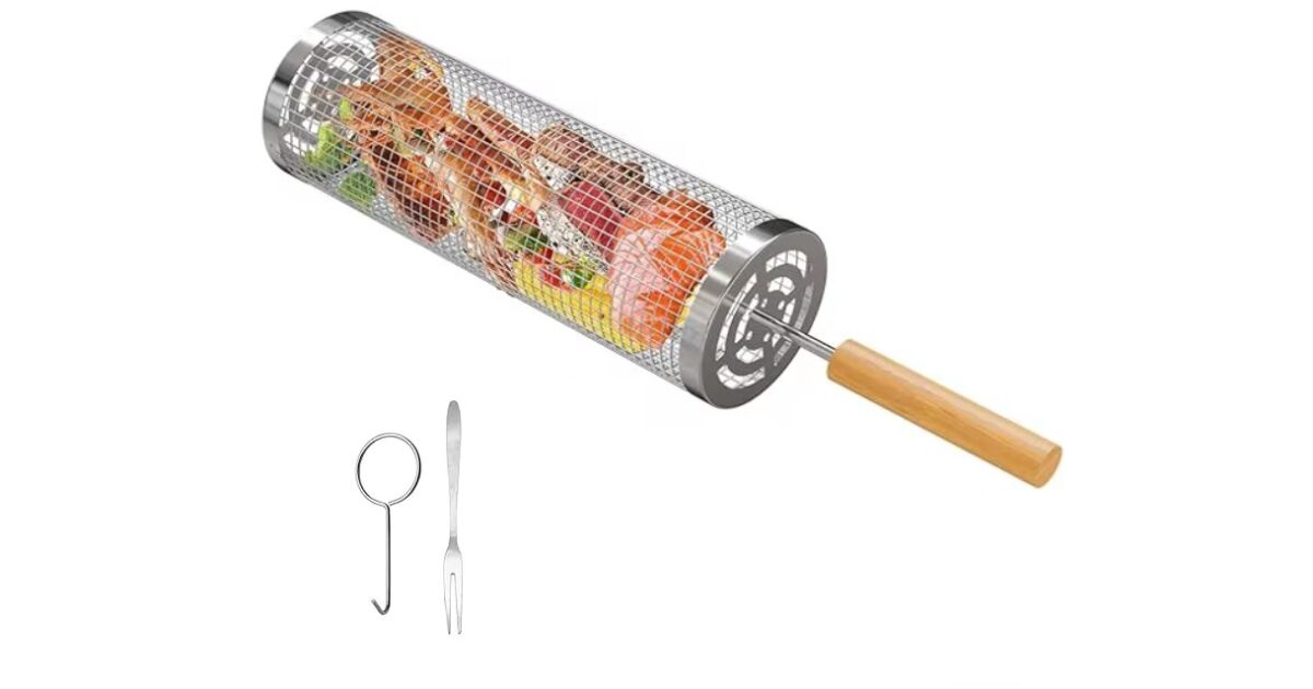 Henger alakú grillkosár rozsdamentes acél fogantyúval, nagyon magas ...