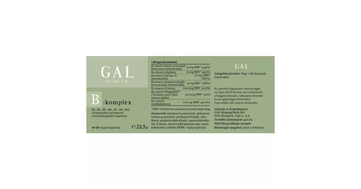 GAL B-komplex 60 vegán kapszula | Pepita.hu