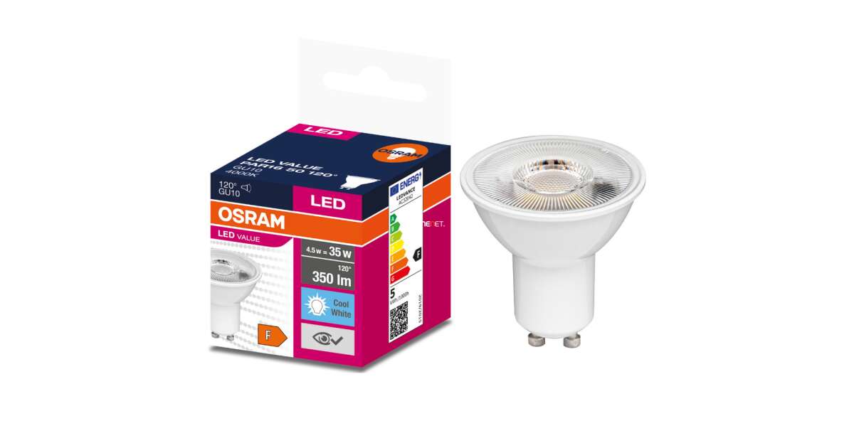 Osram GU10 LED Value 4,5W 350lm 4000K hidegfehér 120° - 35W izzó helyett | Pepita.hu