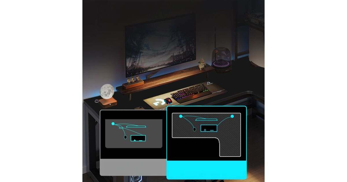 Masă de colț, gaming, masă pentru calculator, mare, modernă, neagră ...