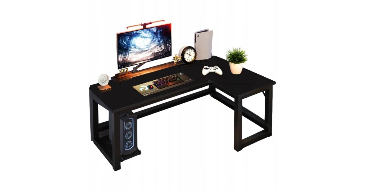 Masă de colț, gaming, masă pentru calculator, mare, modernă, neagră ...