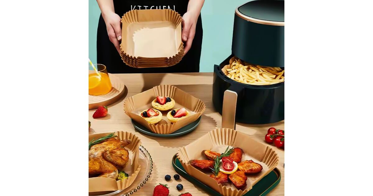 Bewello Air fryer sütőpapír, olaj nélküli sütőhöz, négyzet, 20*20 cm ...