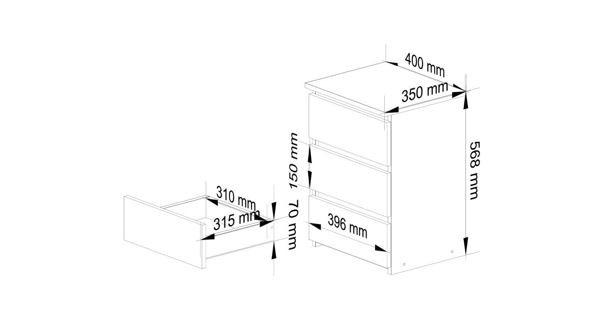 Akord Furniture Factory - 3 fiókos Fa Komód CL3/40, 40x57x35 cm - Matt ...