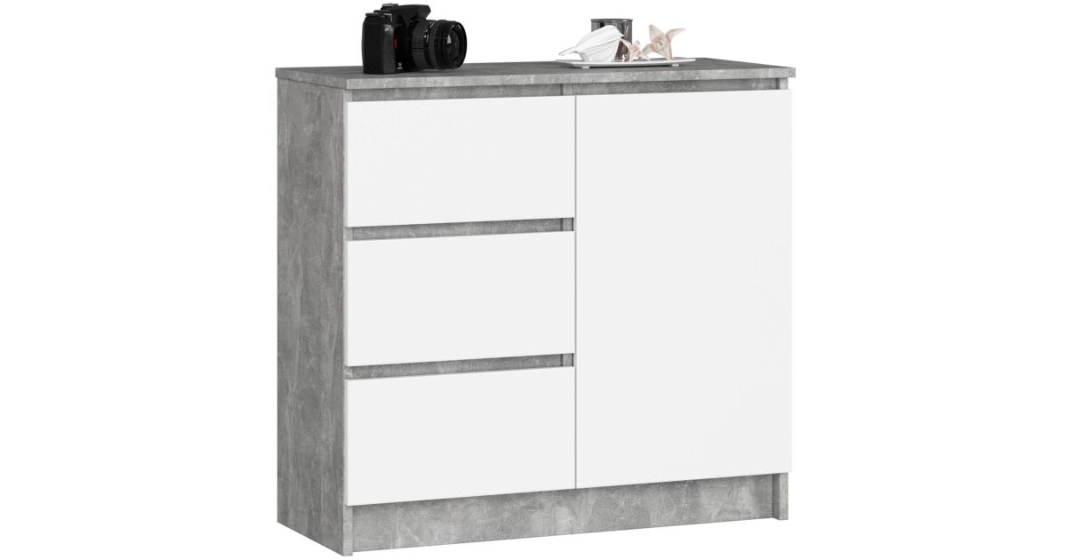 Akord Bútorüzem Jerry K80 Komód, 80 cm, 3 Fiókos, 1 Ajtós, Beton ...