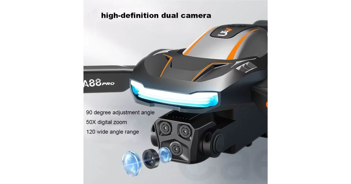 A88 Pro összecsukható drón, 2db professzionális 1080p kamerával, WiFi ...