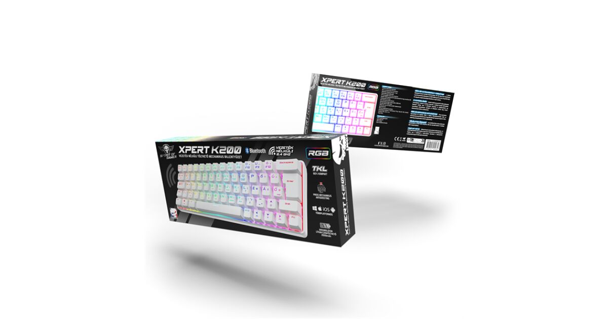 Spirit of Gamer Billentyűzet Mechanikus - XPERT K200 White (TKL, SOG red, RGB LED,USB, anti ...