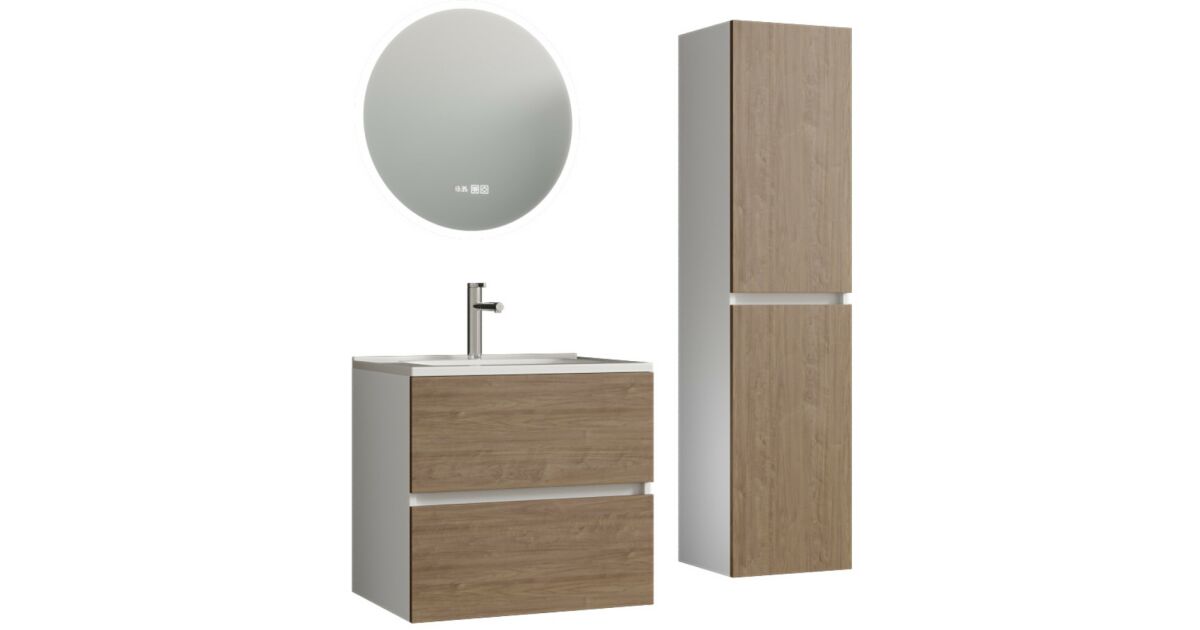 HD Aria Silk Matt White-Oak 60 komplett fürdőszoba bútor szett fali mosdószekrénnyel, fényes ...