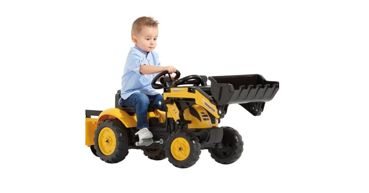 Komatsu pedálový traktor pre deti, zvuk a funkcia rýpadla, príves ...