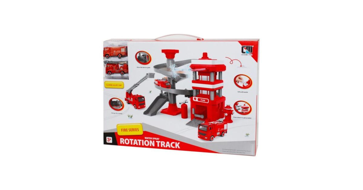 Tûzoltó állomás klt., el., vizet spriccel, + 2 tûzoltó autó, 42x28 cm ...