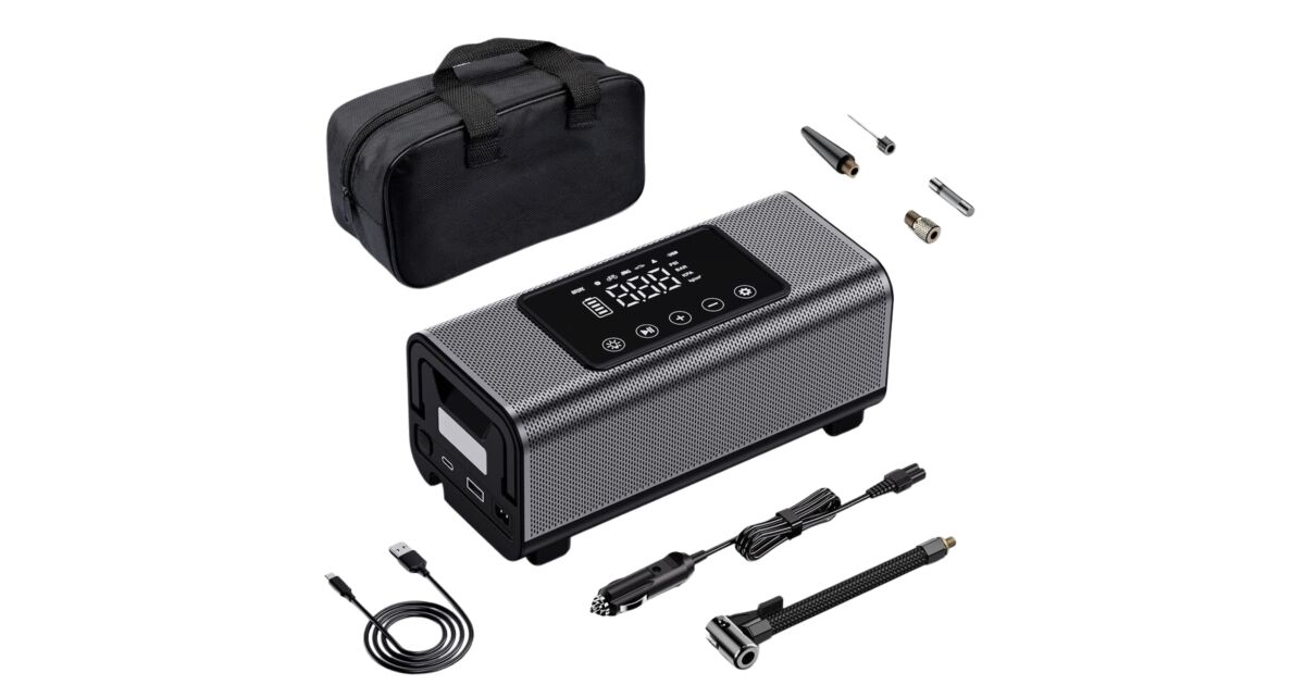 Compresor auto portabil cu acumulator, Pompa cu 2 cilindri de umflat ...