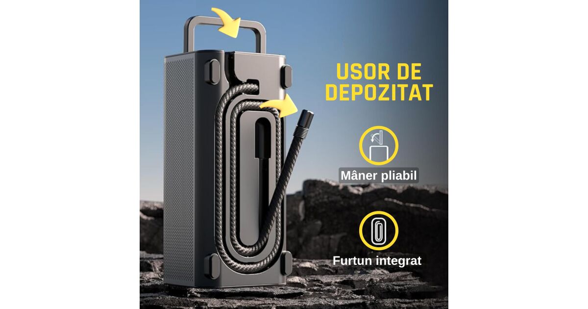 Compresor auto portabil cu acumulator, Pompa cu 2 cilindri de umflat ...