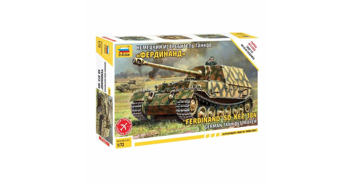 Zvezda Sd.Kfz.184 Ferdinand Tiger German Tank Destroyer 1:72 makett ...