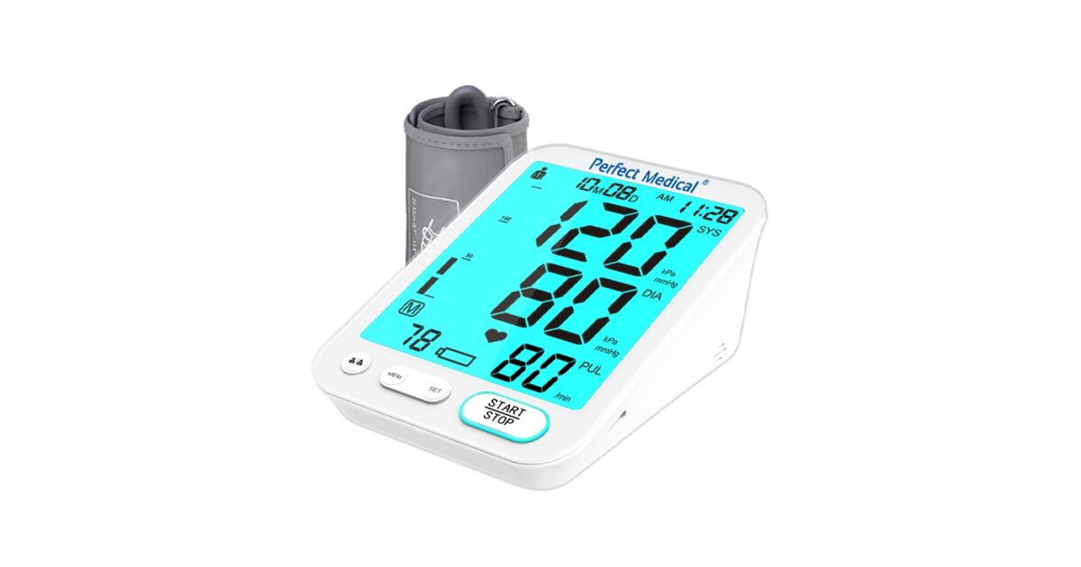 Tensiometru de brat Perfect Medical cu adaptor USB C, Ecran iluminat ...