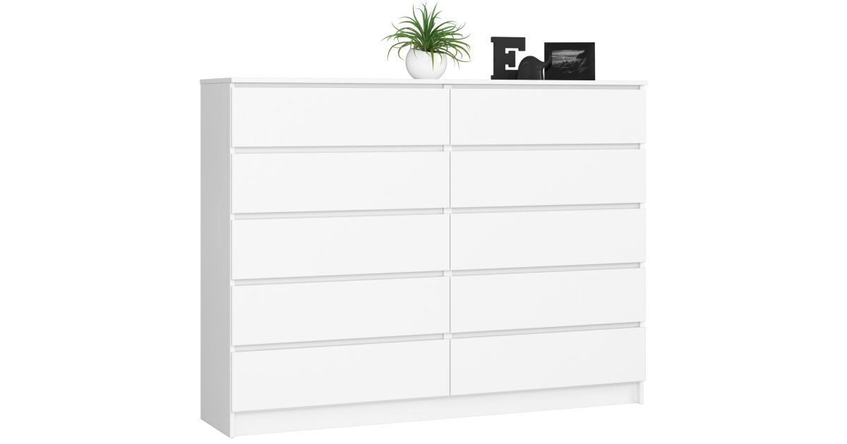 Akord Furniture Factory - Fehér CLP 160 cm Komód, 10 Fiokkal, Laminált ...