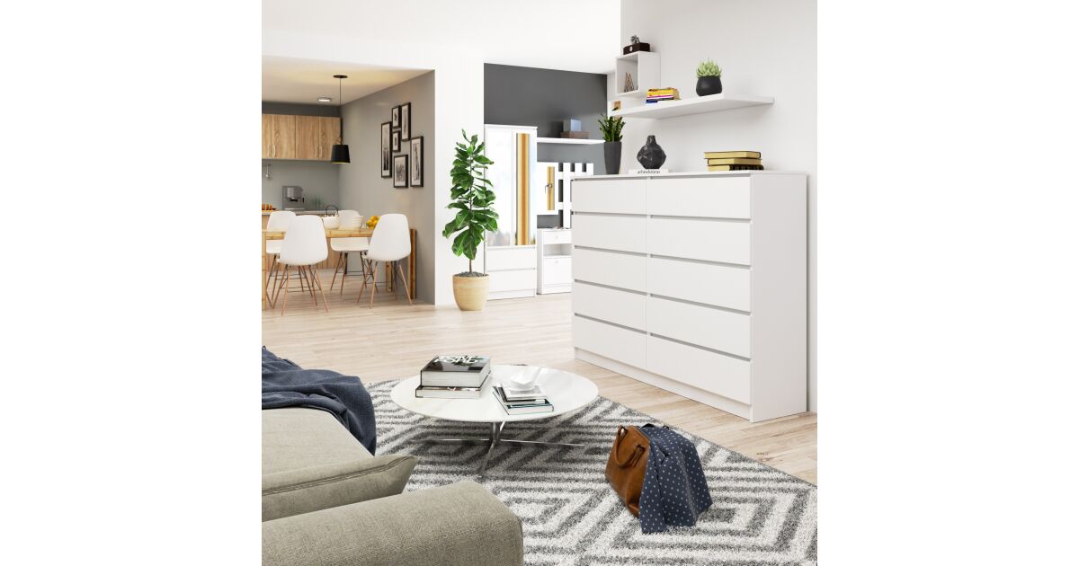 Akord Furniture Factory - Fehér CLP 160 cm Komód, 10 Fiokkal, Laminált ...