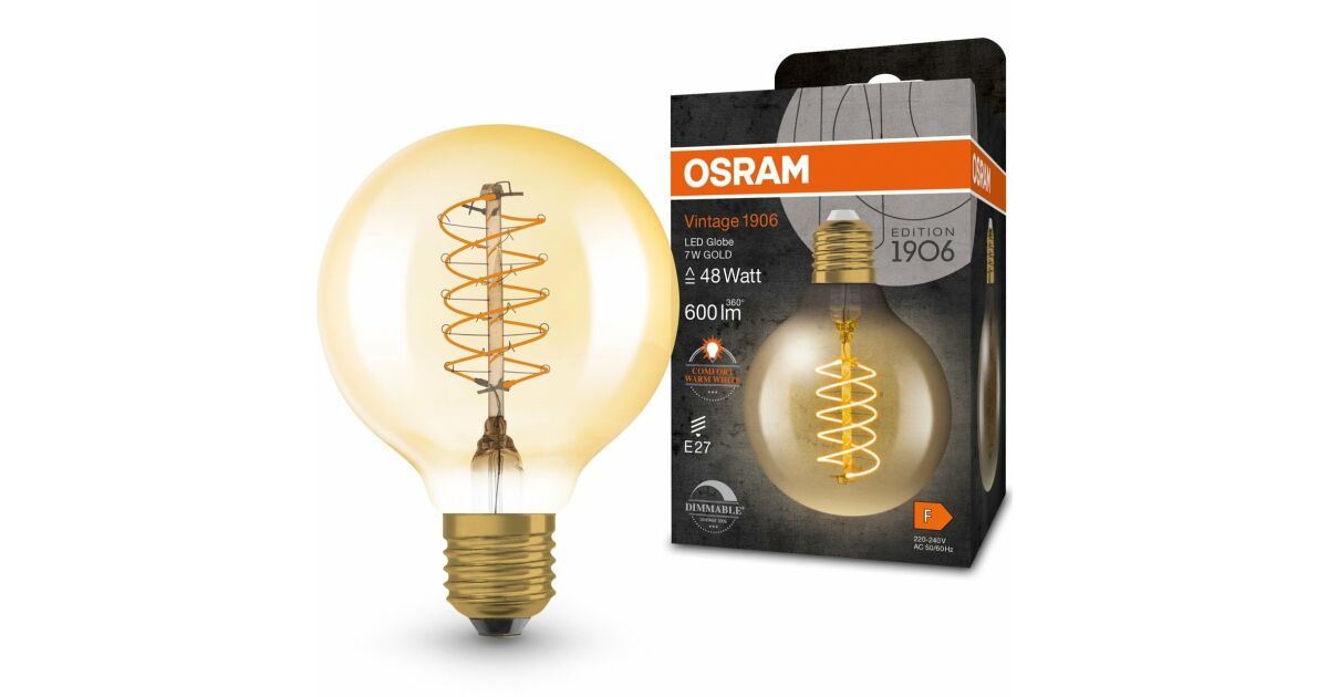 Bec LED decorativ OSRAM Vintage 1906 GOLD Edison, G80, E27, 7W (48W ...