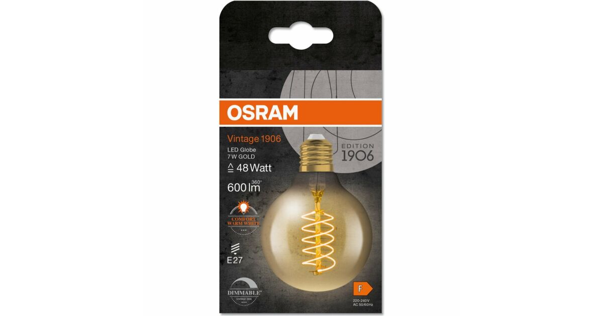 Bec LED decorativ OSRAM Vintage 1906 GOLD Edison, G80, E27, 7W (48W ...