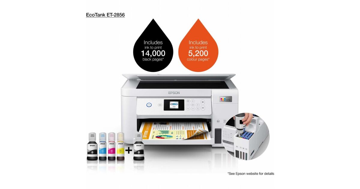 Wi-Fi atramentová multifunkčná tlačiareň Epson EcoTank ET-2856 A4, s ...