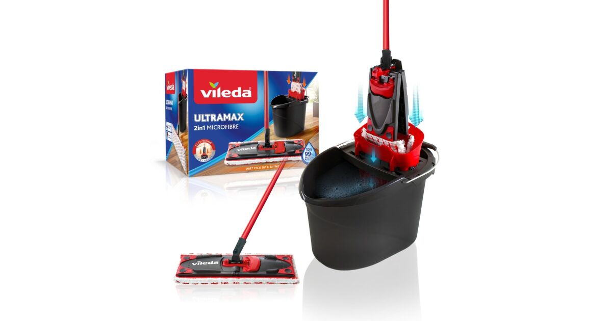 Set complet mop de podea Vileda Ultramax 2in1, mop cu maner, capac din ...