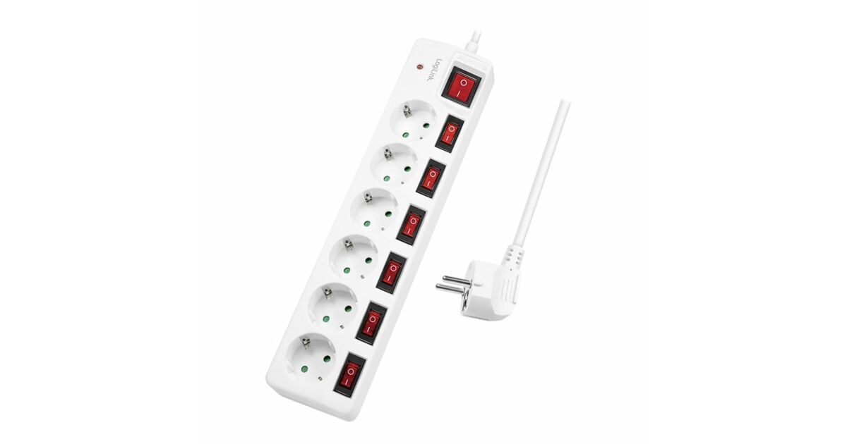 Logilink Outlet Strip, 6 safety sockets, w/switch for each socket ...