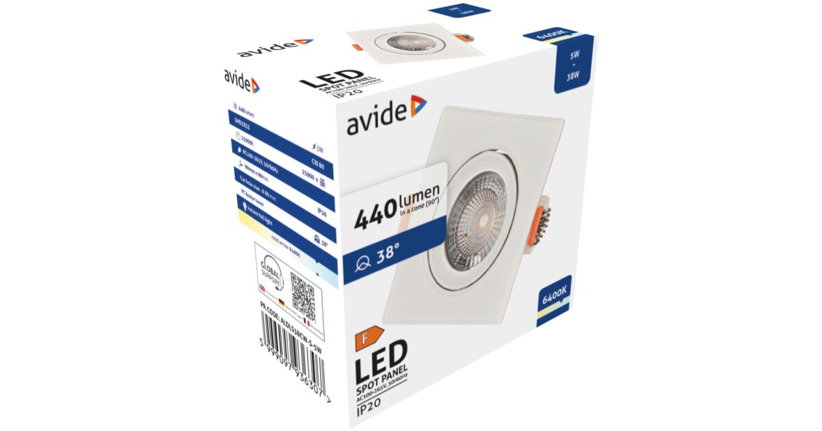 Avide LED panel Beépíthető 38° Négyzetes 5W CW 6400K | Pepita.hu