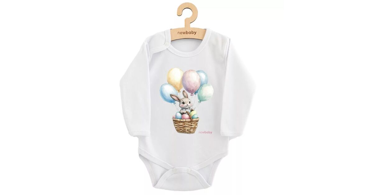Body pentru bebeluși cu imprimeu New Baby Bunny și baloane | Pepita.com