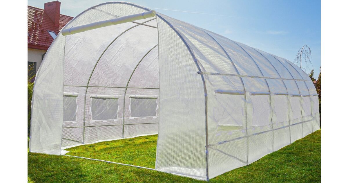 Cort din folie albă cu ferestre tip tunel - 18m2 = 600*300*200 | Pepita.com