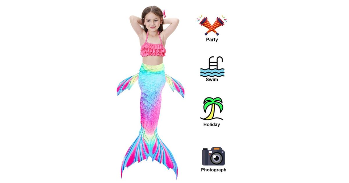 Set 5 piese Costum Sirena Printesa Ariel THK®, coada sirena, slip, top ...