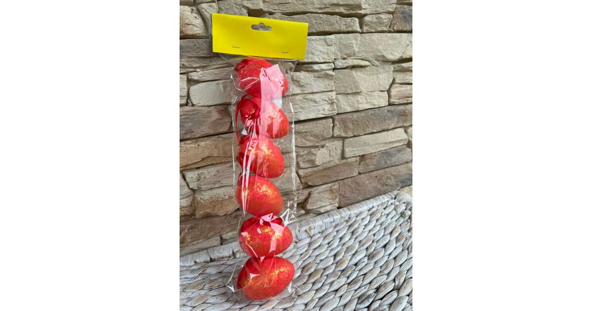 Húsvéti dekor tojás piros 6 db-os 7 cm-es akasztós | Pepita.hu