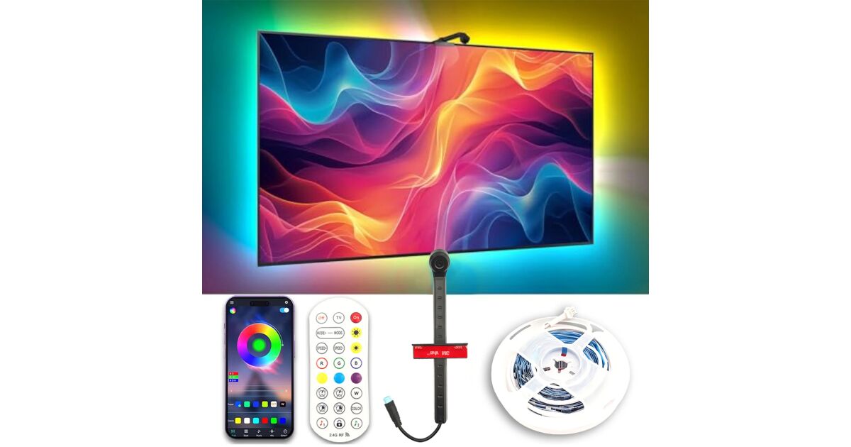Banda LED RGBIC pentru TV, Bluetooth, Sincronizare Imagine, Inteligenta ...