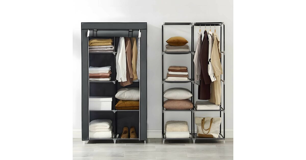 Dulap textil Retoo cu 6 rafturi și mâner #gri | Pepita.com