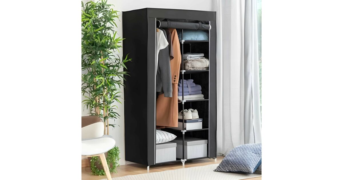 Dulap textil Retoo cu 6 rafturi și mâner #gri | Pepita.com
