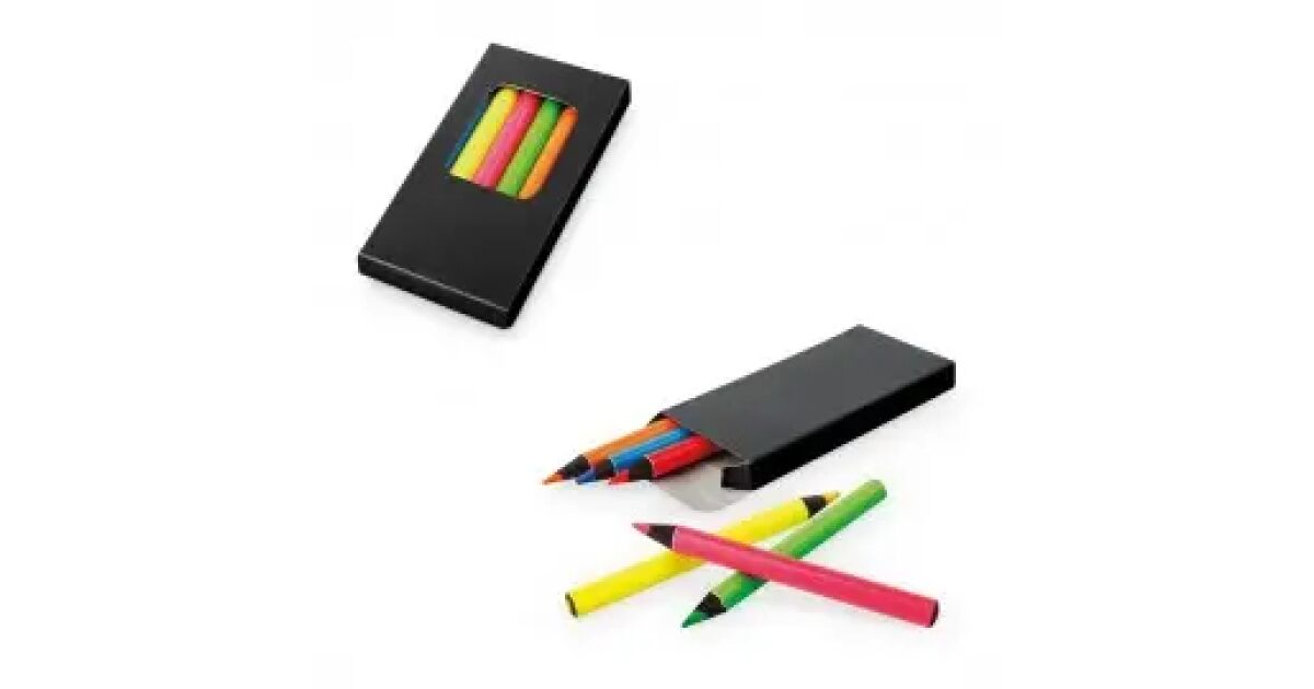 Cutie cu 6 mici creioane fluorescente de colorat din lemn | Pepita.com