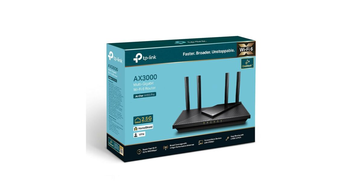 TP-Link Archer AX55 Pro AX3000 Multi-Gigabit Wi-Fi 6 Router with 2.5G ...