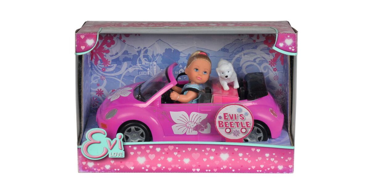 PUPPE EVI MIT DEM BEETLE-AUTO UND DEM WELPEN | Pepita.com