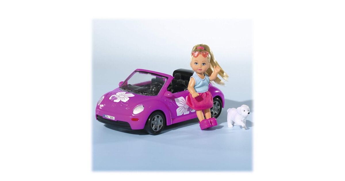 PUPPE EVI MIT DEM BEETLE-AUTO UND DEM WELPEN | Pepita.com