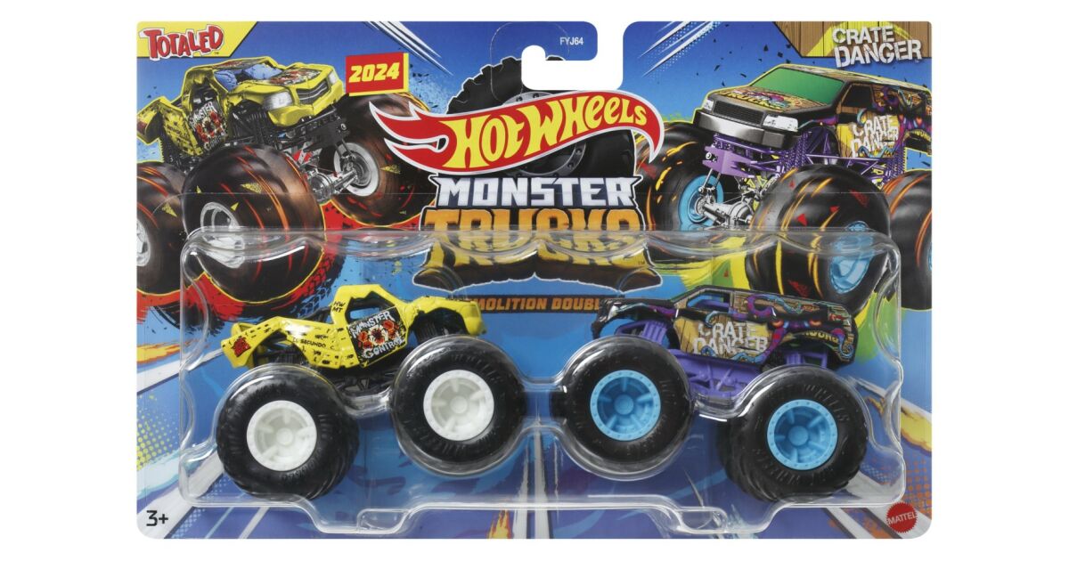 HOT WHEELS MONSTER TRUCK KÉSZLET 2 TOTÁLKÁROS AUTÓ ÉS LÁDA VESZÉLY 1-64 ...