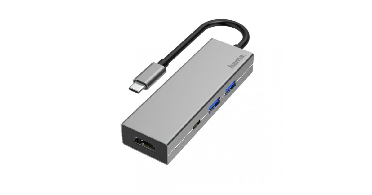 Hama USB-C Multiport Adapter 4 Ports 2xUSB-A USB-C HDMI Grey | Pepita.hu