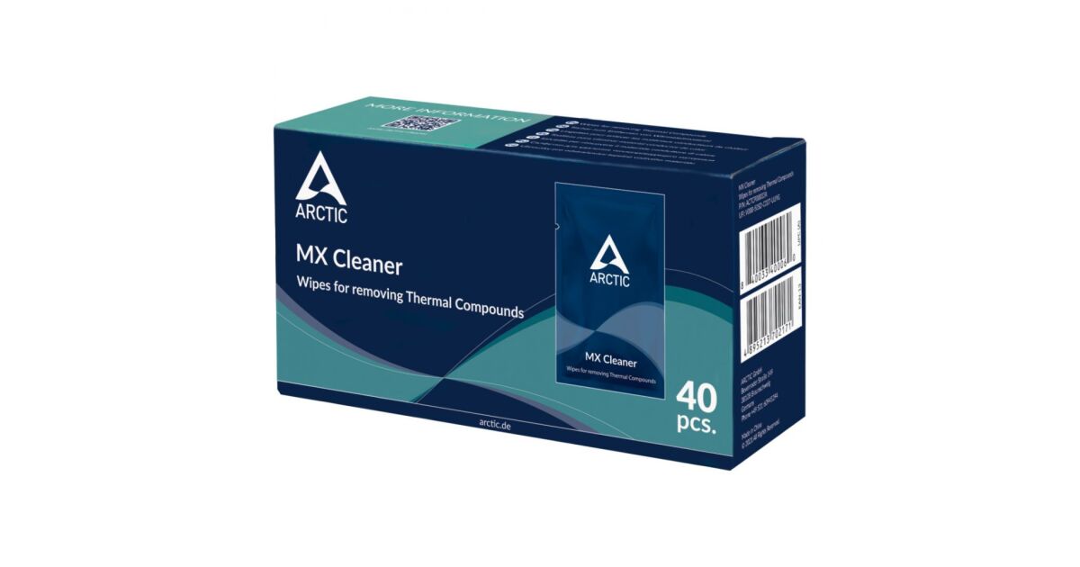 Arctic MX Cleaner Wipes for removing thermal compounds (box of 40 bags ...