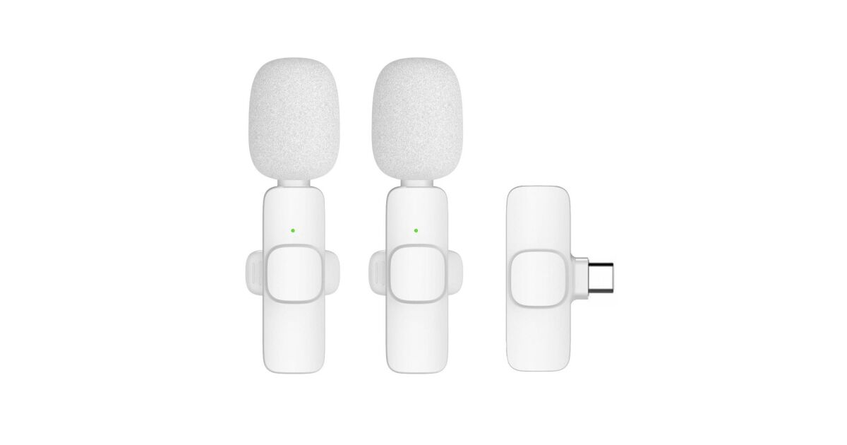 Microfon de cravată wireless Tip C dublu (2 în set) K1 alb | Pepita.com