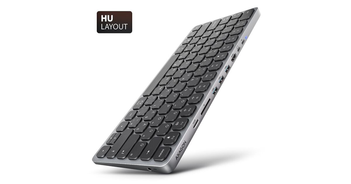 AXAGON HMC-KB-HU USB-C 5Gbps Keyboard 9in1 Hub Silver HU | Pepita.hu