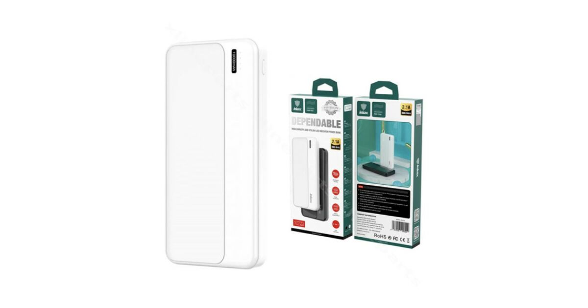 Power bank 10000 mAh fehér inkax PB-01A 2xUSB/ USB-C/ Micro USB ...