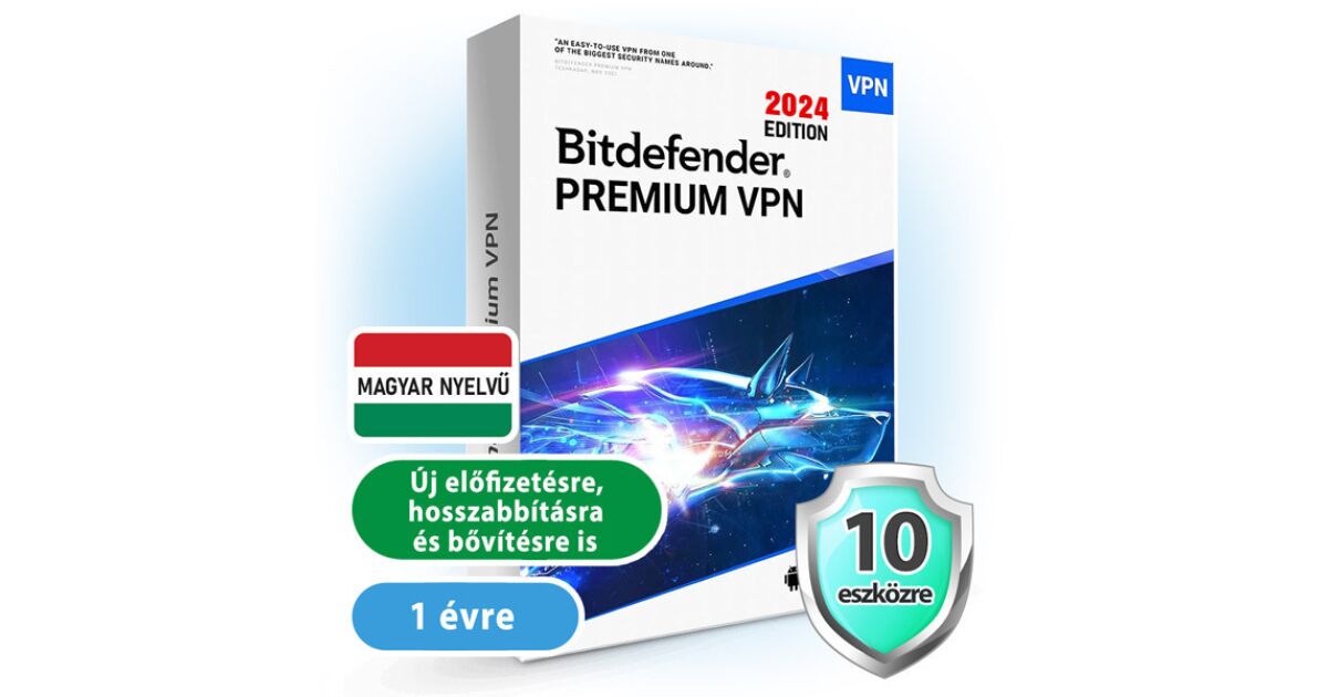 Bitdefender VPN Premium 10 eszközre, 1 évre | Pepita.hu