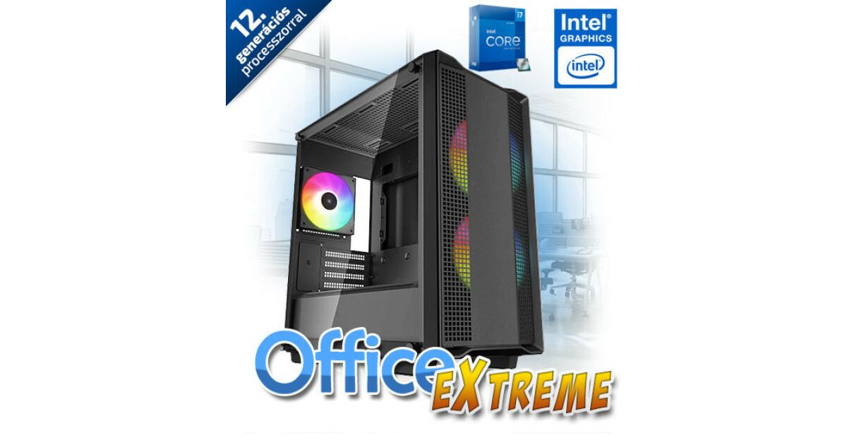 Office Extreme 12.gen konfiguráció - i7-12700K, 16GB DDR5 5200MHz RAM, 500GB SSD (500/550), HDD ...