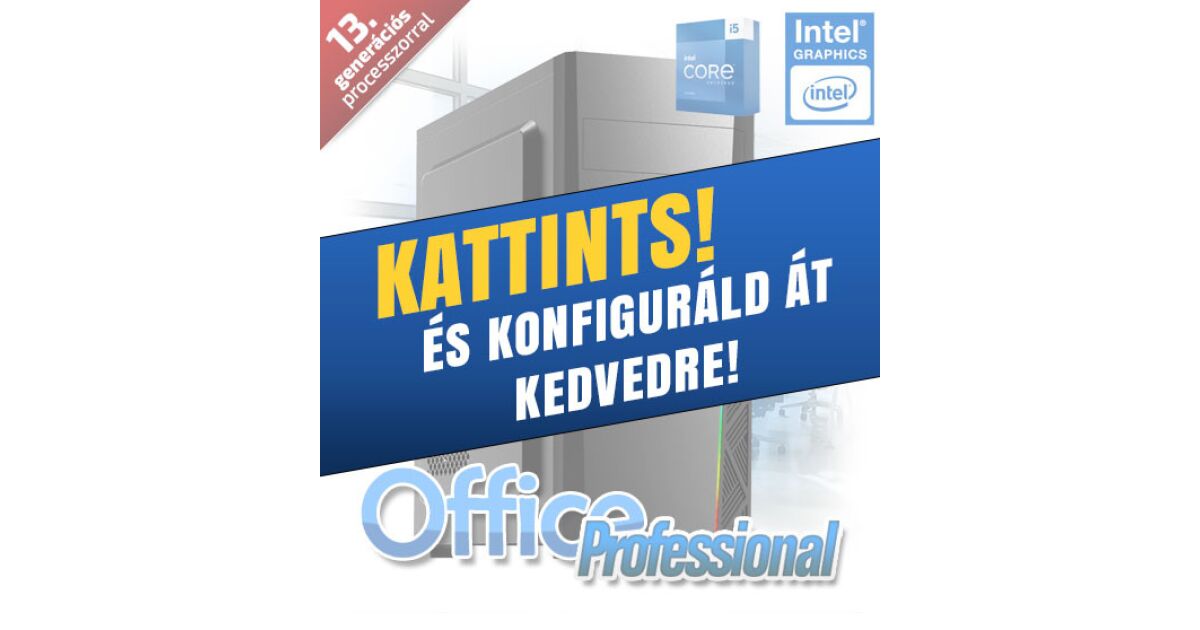 Office Professional 13.gen konfiguráció - i5-13600K, 32GB DDR5 5200MHz RAM, 2TB M.2 (2800/3500 ...